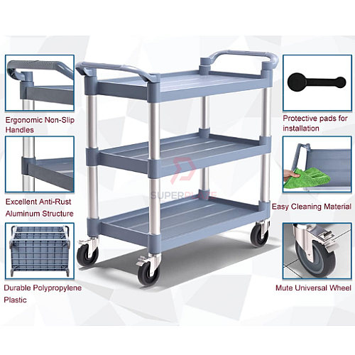 Medium Black Color 3 Tiers Plastic Multifunctional Cart Food Court ...