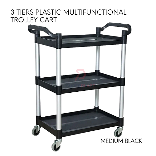 Medium Black Color 3 Tiers Plastic Multifunctional Cart Food Court ...