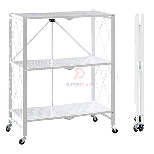 White 3 Tiers Powder Coating Foldable Storage Rack DIY Multifunctional ...