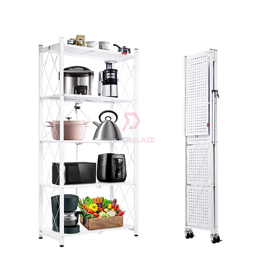 White 5 Tiers Powder Coating Foldable Storage Rack DIY Multifunctional ...