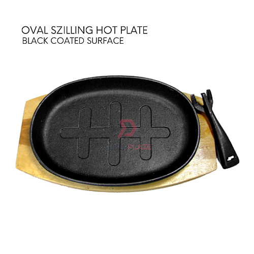Black Coated Oval Szilling Hot Plate Sizziling Grill Hot Plate Tou Fu ...