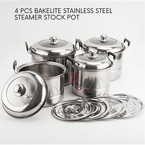 4 Pcs Multifunctional Bakelite Stainless Steel Steamer Stock Pot Pot ...