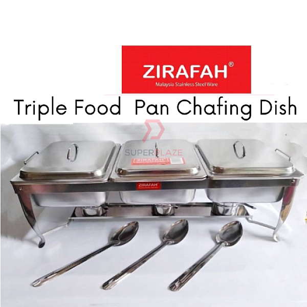 Zirafah Triple Food Pan Chafing Stainless Steel Full Size Buffet Set