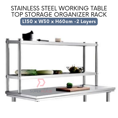 L150xW30xH60cm 2 Layers Heavy Duty Kitchen Overshelf Working Table ...