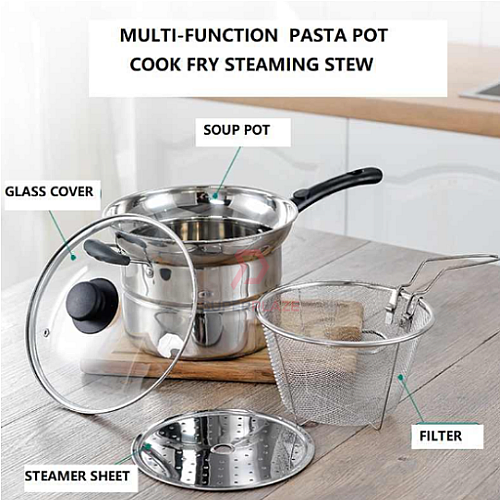 Triple Layer Base 22cm Stainless Steel Multi Functional Pot Deep Fry ...