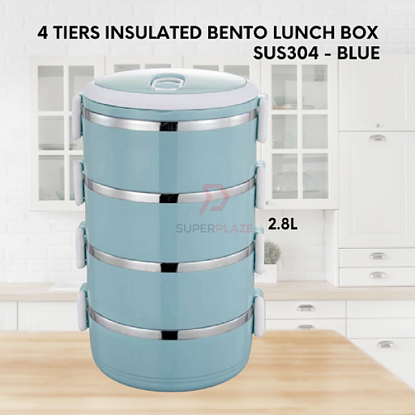 Blue 4 Tiers SUS304 Stainless Steel Portable Food Carrier Insulated ...